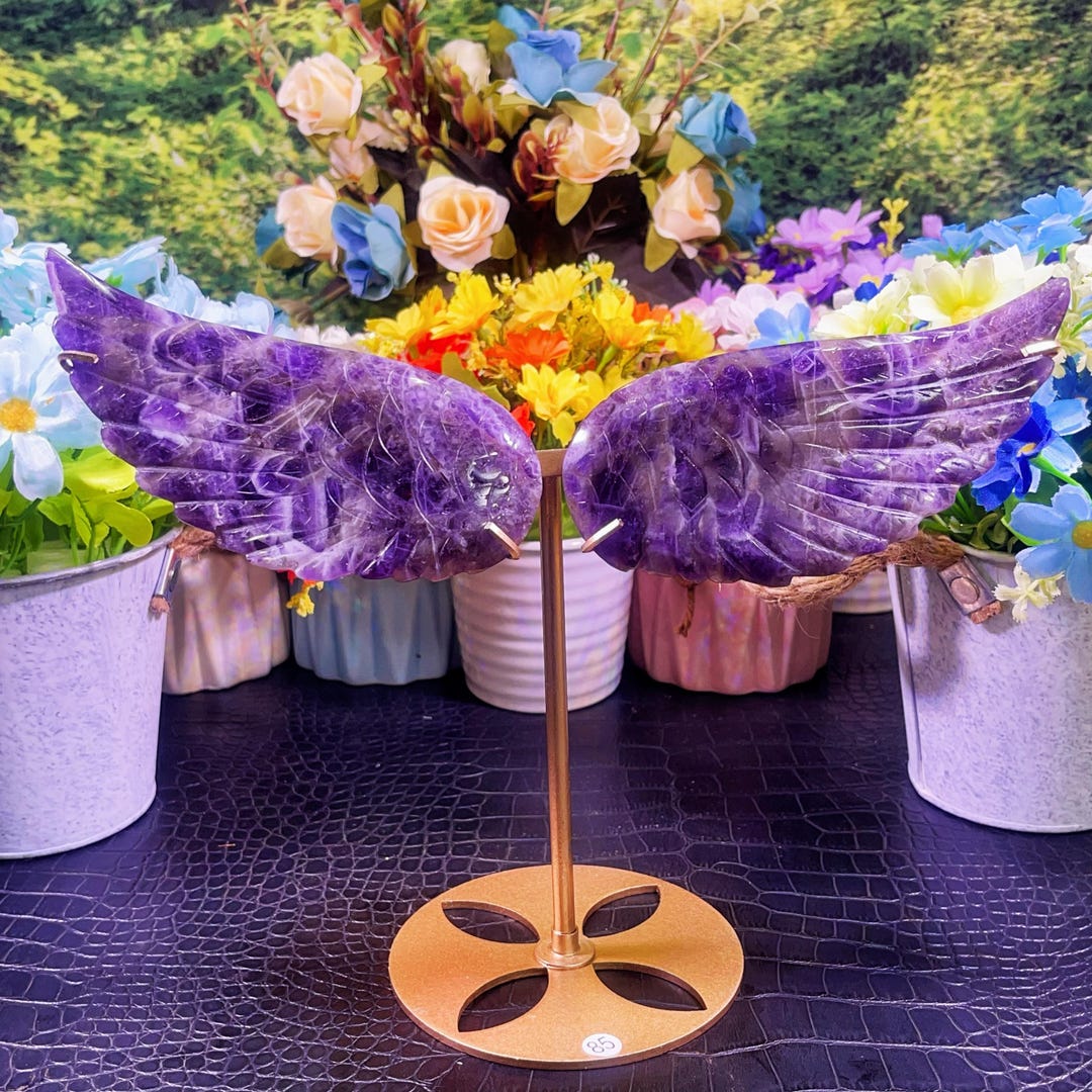Natural Dream Amethyst Crystal Angel Wings, Hand Carved Crystal Wings ...
