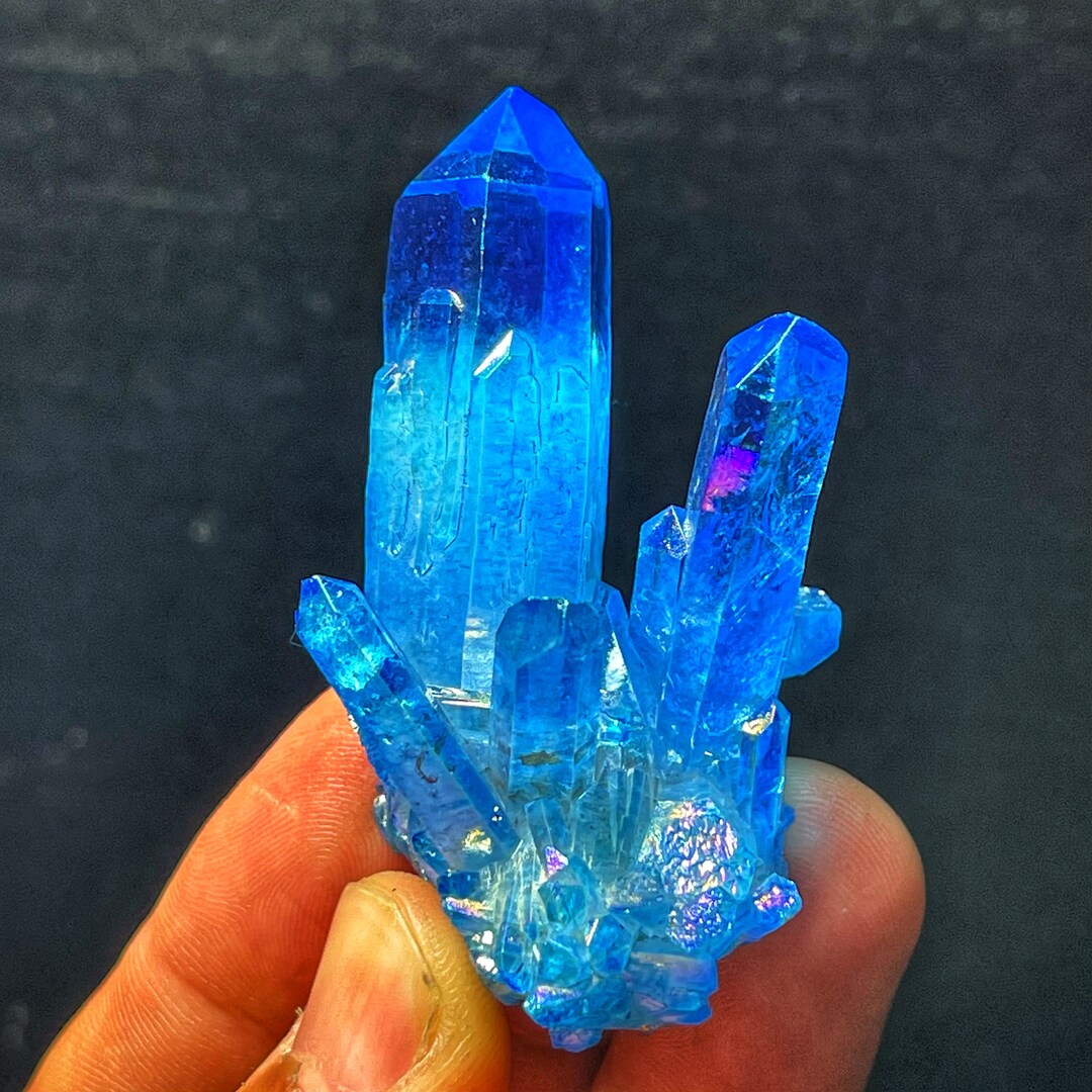 Blue Rainbow Titanium Quartz Cluster,crystal Point,quartz Vug,mineral ...