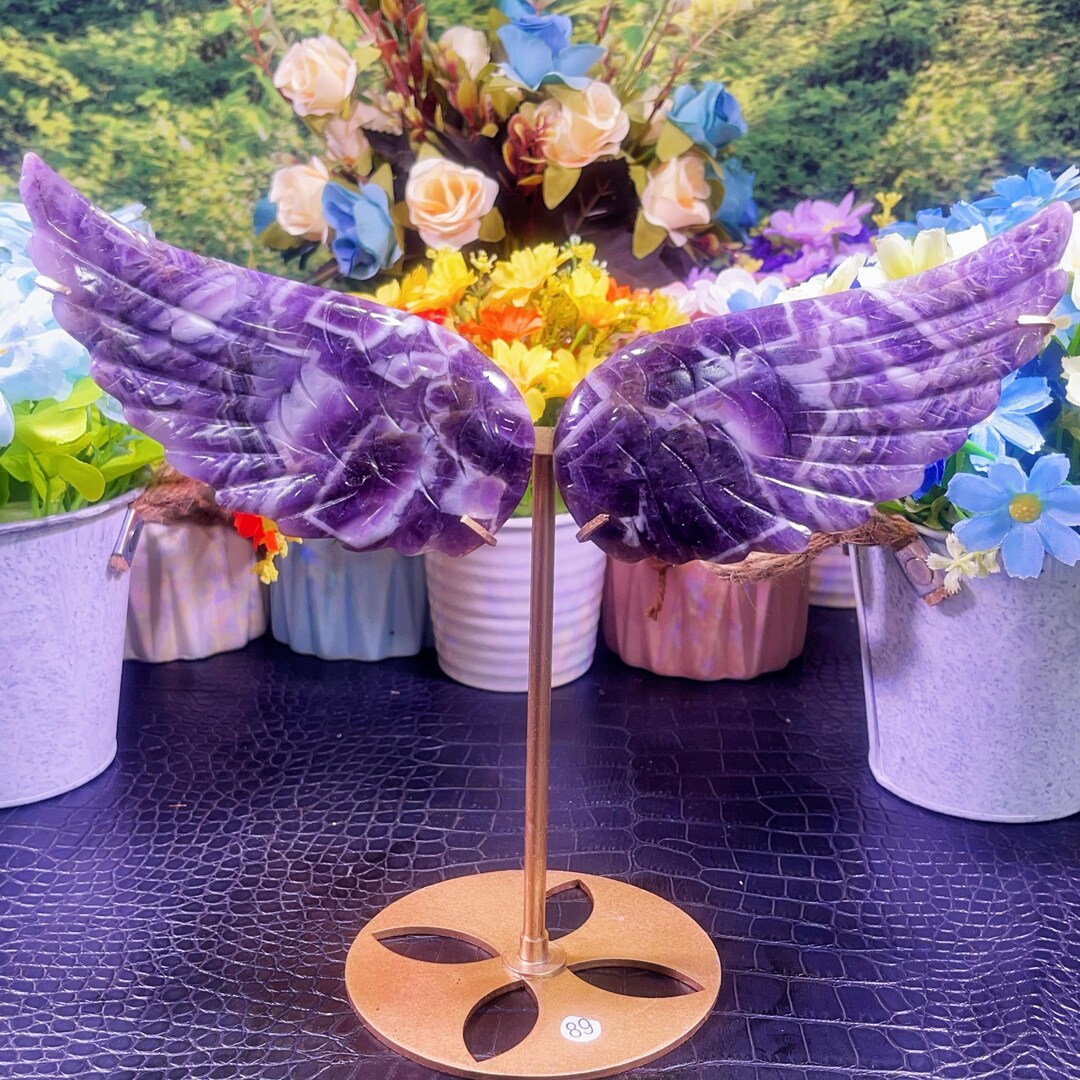 Natural Dream Amethyst Crystal Angel Wings, Hand Carved Crystal Wings ...