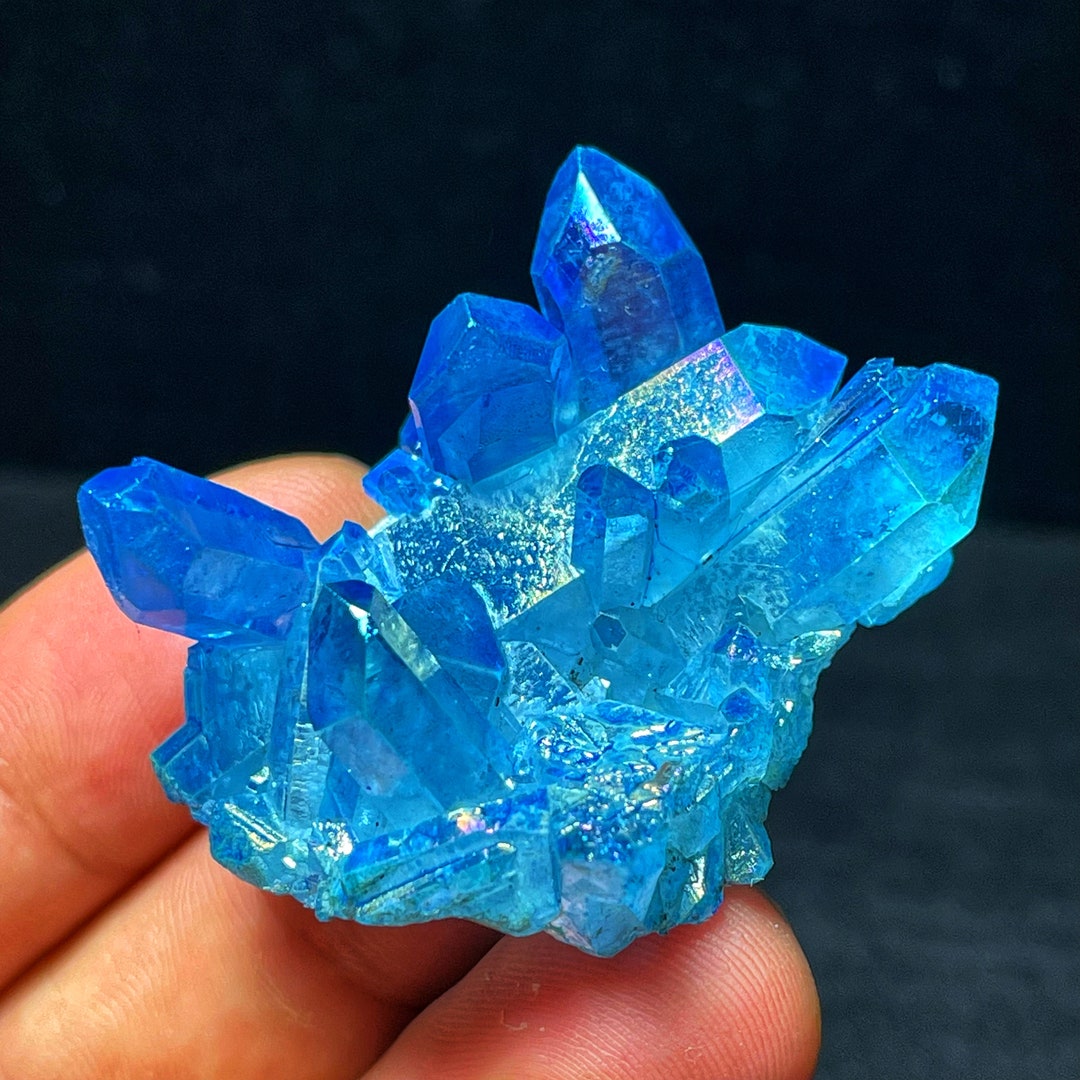 Blue Titanium Quartz Cluster, Crystal Point, Mineral Specimen, Home ...