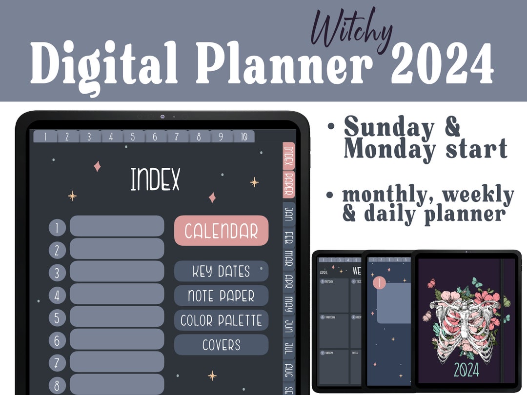 2024 Digital Planner Witchy, 2024 Digital Calendar Dark Mode, 2024 ...