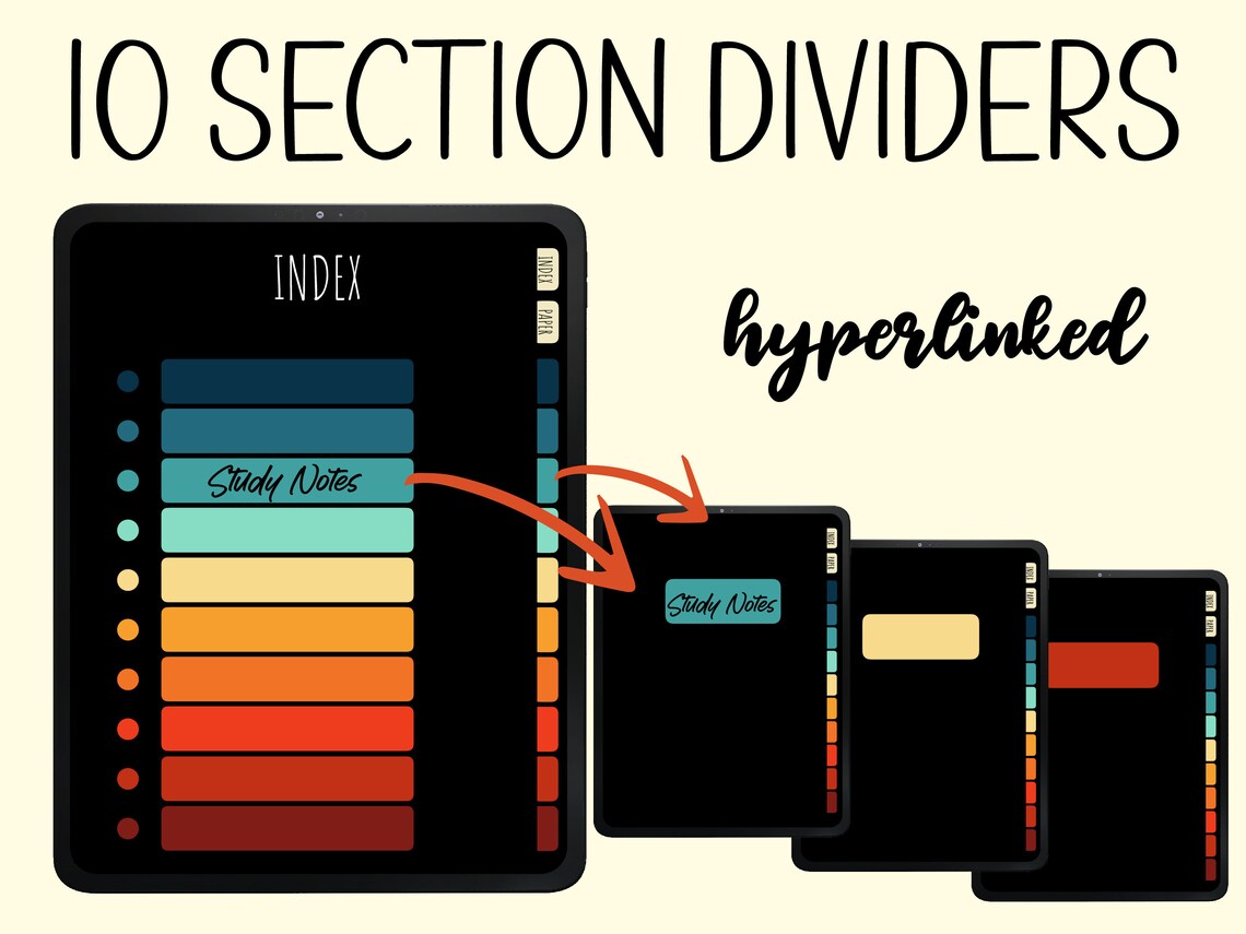 DIGITAL Notebook Goodnotes | Black Paper Notebook With Subject Tabs ...