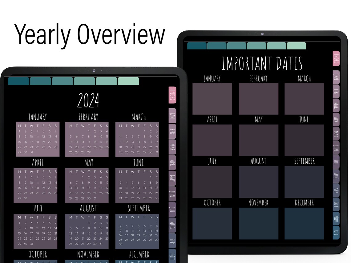 DIGITAL PLANNER 2024 Dark Mode, Digital Calendar 2024 Digital Planner ...
