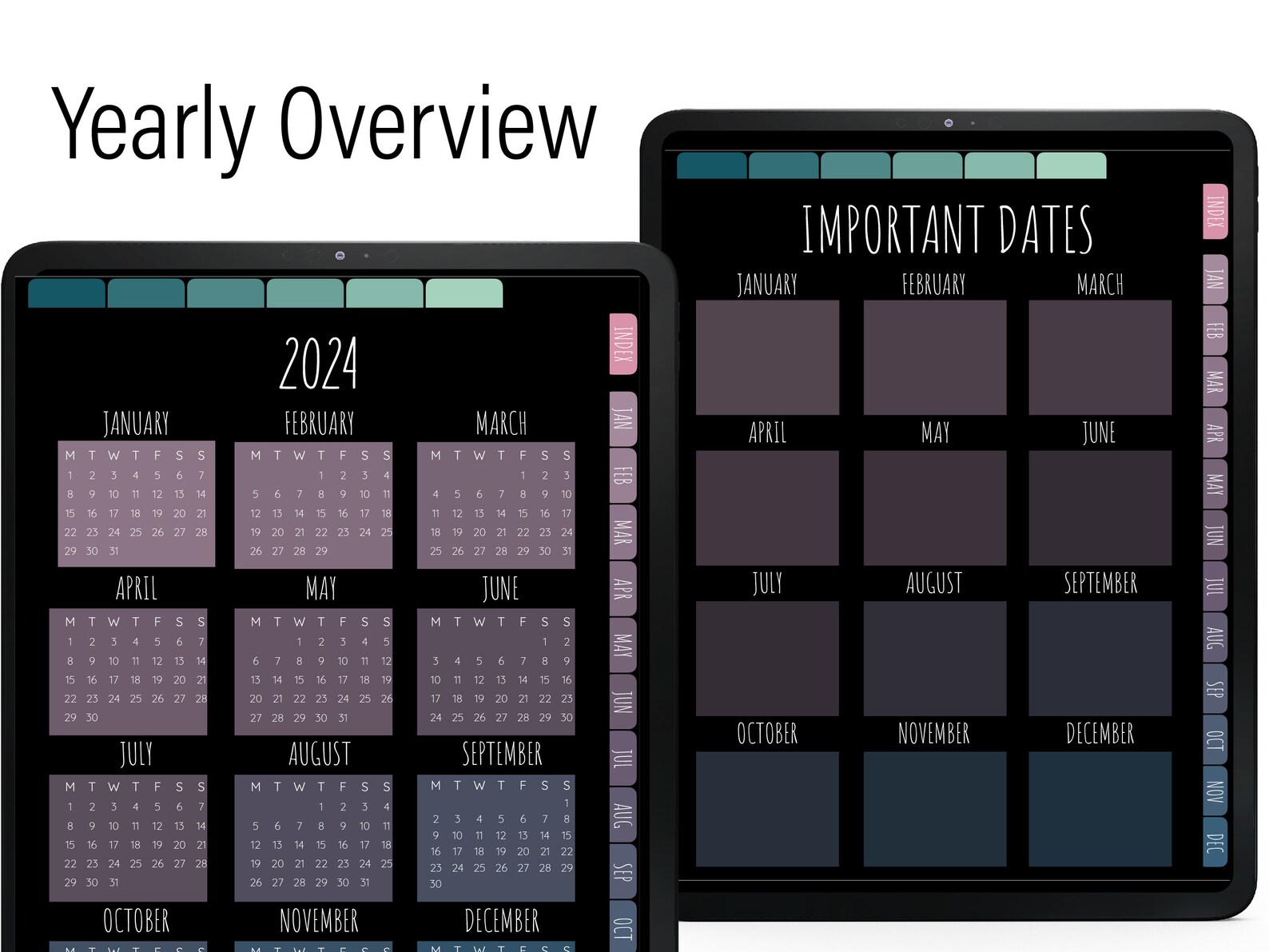DIGITAL PLANNER 2024 Dark Mode, Digital Calendar 2024 Digital Planner ...