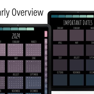 DIGITAL PLANNER 2024 Dark Mode, Digital Calendar 2024 Digital Planner ...