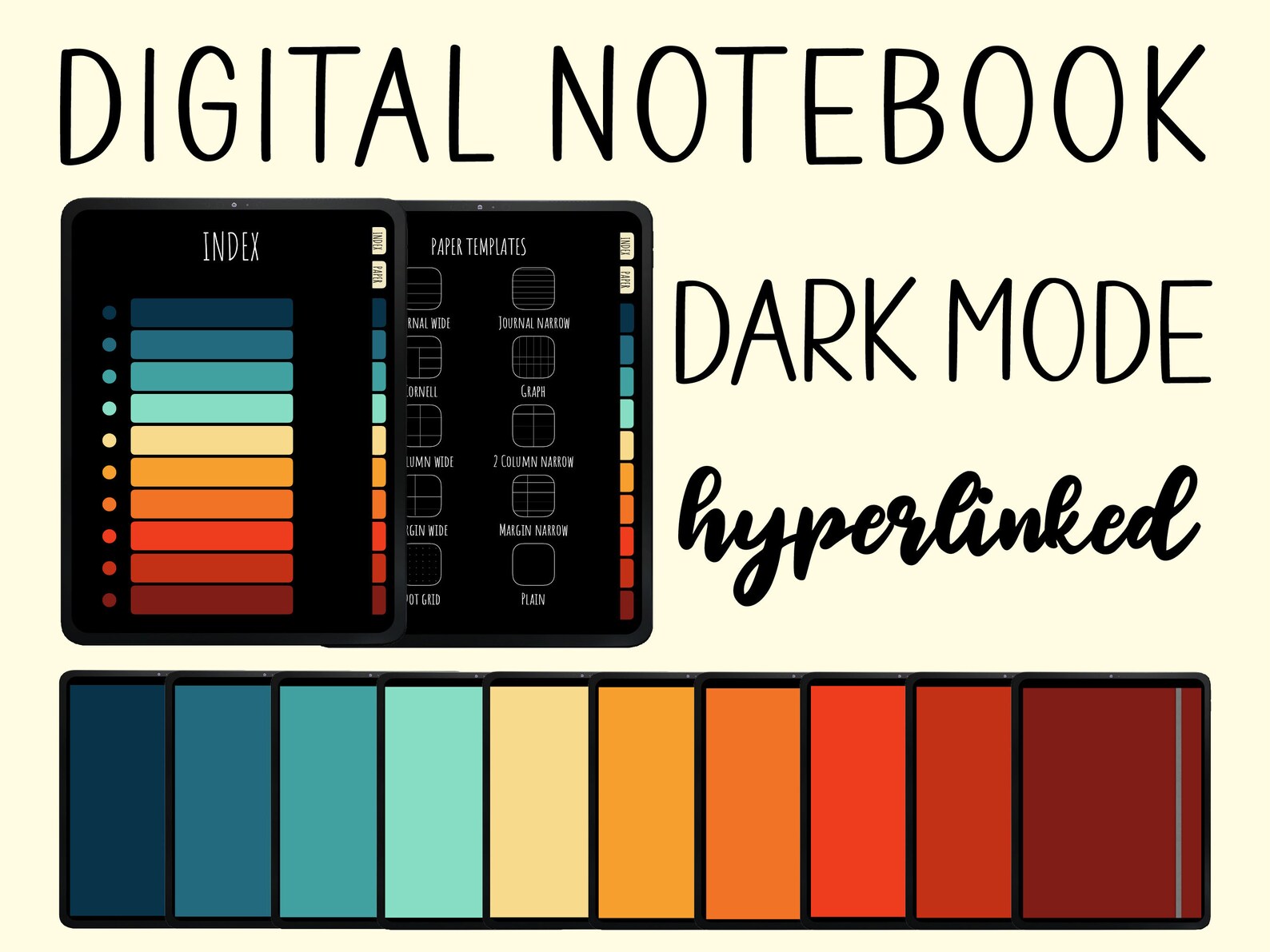 DIGITAL Notebook Goodnotes | Black Paper Notebook With Subject Tabs ...