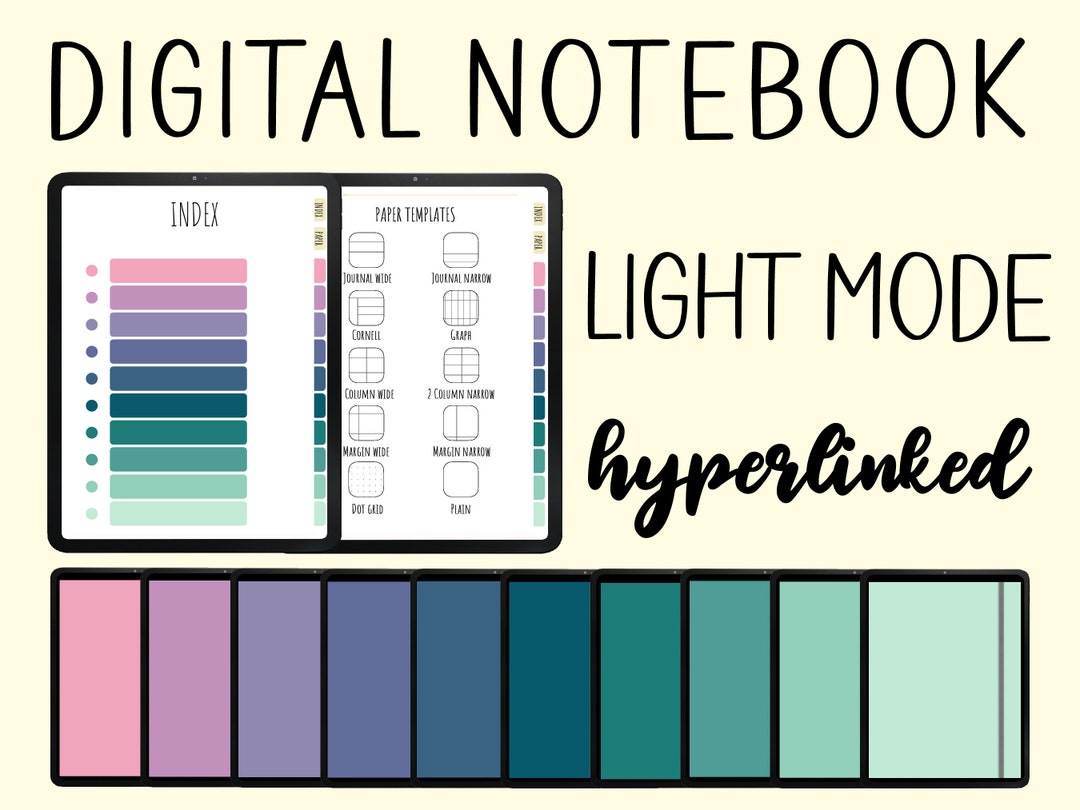 Goodnotes Notebook Hyperlinked, Digital Notebook Purple Green ...