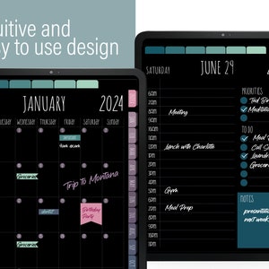 DIGITAL PLANNER 2024 Dark Mode, Digital Calendar 2024 Digital Planner ...