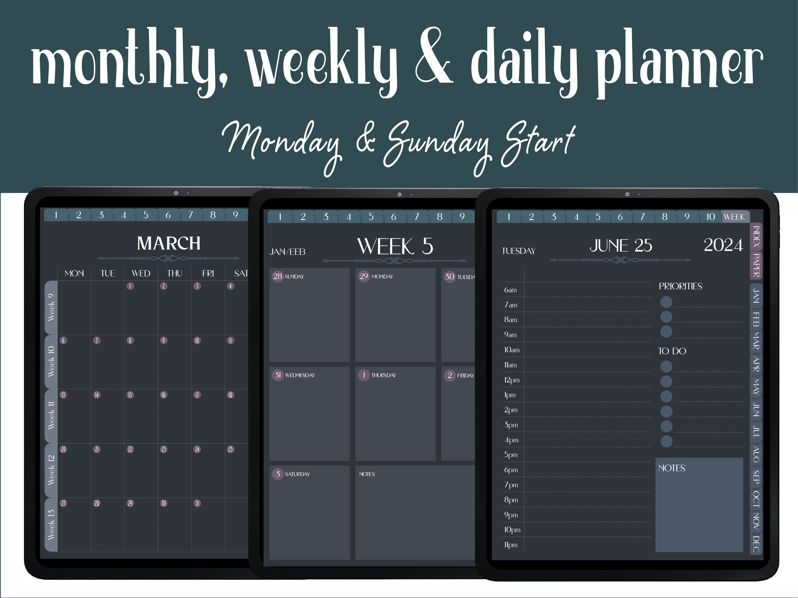 2024 DIGITAL PLANNER Gothic, Dark Mode Planner 2024, Goodnotes Calendar ...