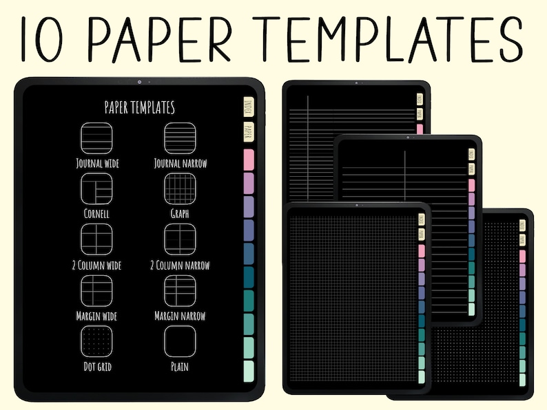 DIGITAL Notebook Dark Mode, Goodnotes Notebook Black Paper, Boho ...