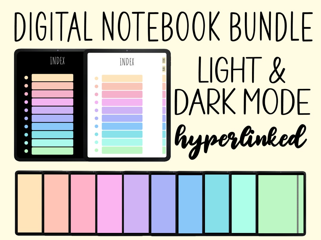 DIGITAL Notebook Bundle, Pastel Rainbow Notebook Dark Mode & Light Mode ...