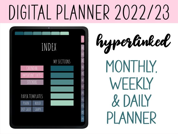 2022 2023 DIGITAL PLANNER Dark Mode Goodnotes Planner - Etsy