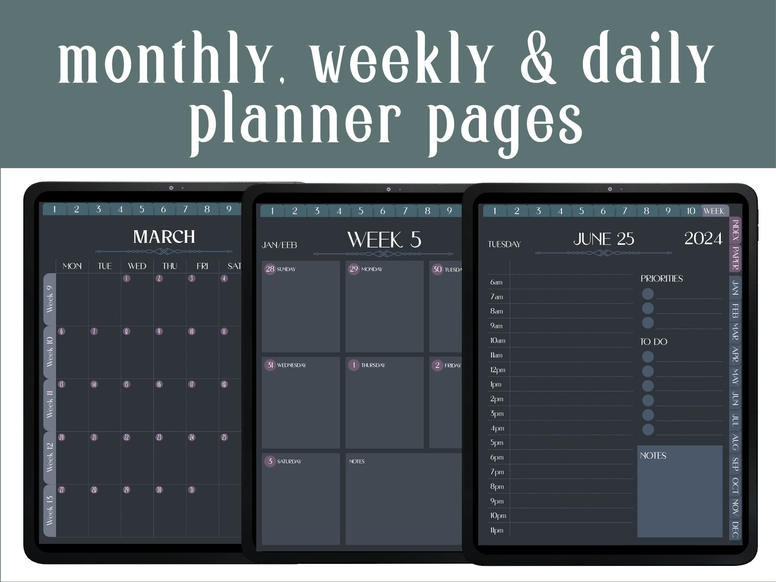 DIGITAL PLANNER 2024 Gothic, Dark Mode Planner 2024, 2024 Goodnotes ...