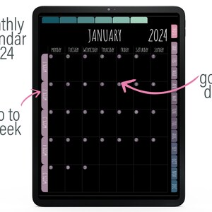 DIGITAL PLANNER 2024 Dark Mode, Digital Calendar 2024 Digital Planner ...