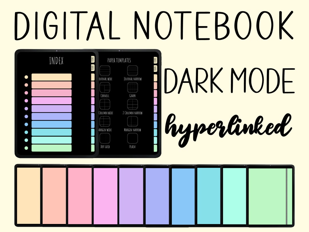 Cute DIGITAL Notebook Dark Mode, Goodnotes Notebook Hyperlinked, Pastel ...