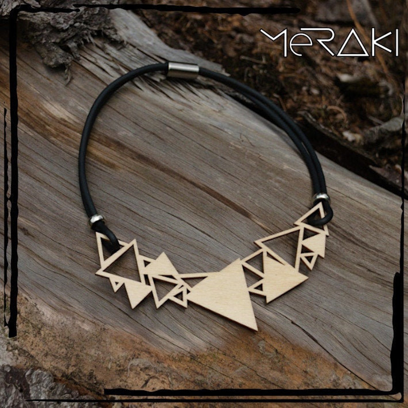 Geometric Laser Cut Necklace in Wood, Steel and Rubber - Triangle - Etsy