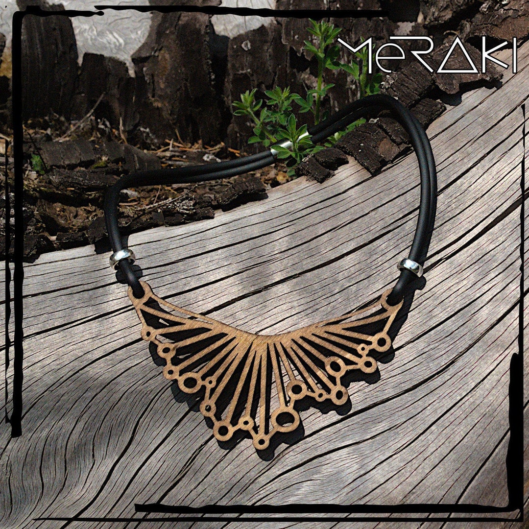 Geometric Laser Cut Necklace in Wood, Steel and Rubber - Etsy