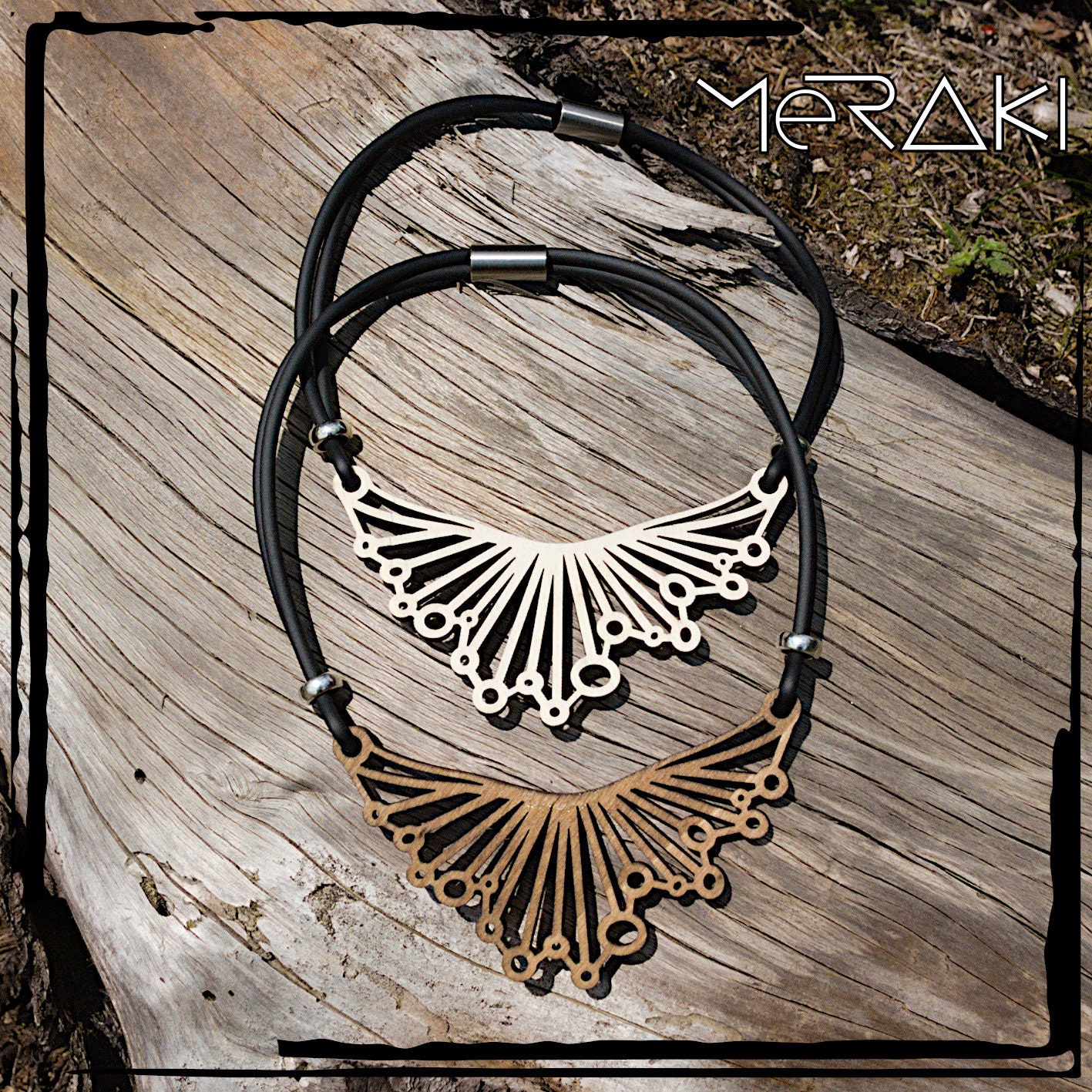 Geometric Laser Cut Necklace in Wood, Steel and Rubber - Etsy
