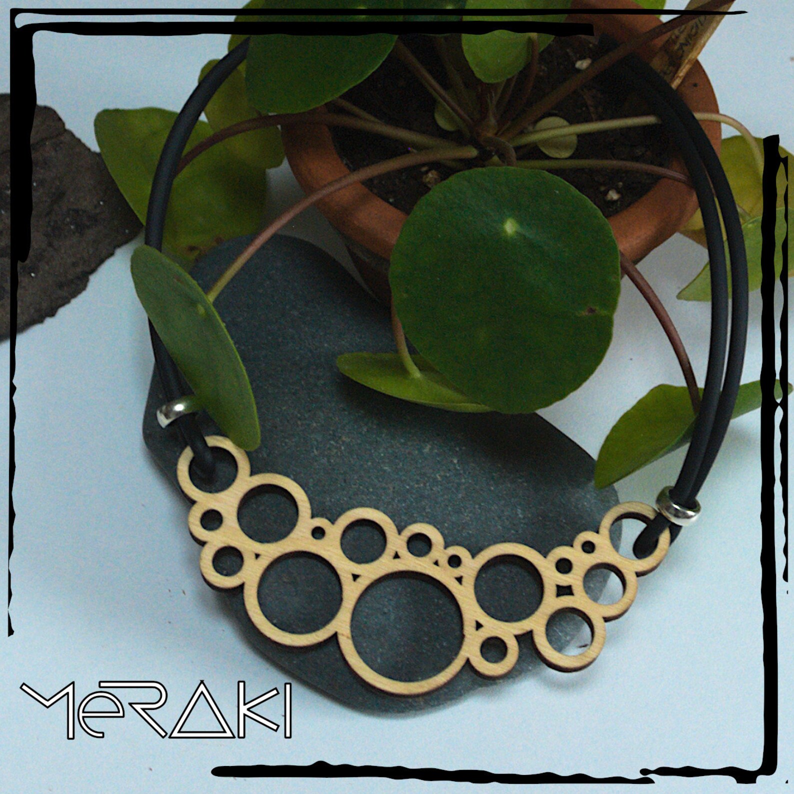 Geometric Laser Cut Necklace in Wood Steel and Rubber - Etsy Denmark