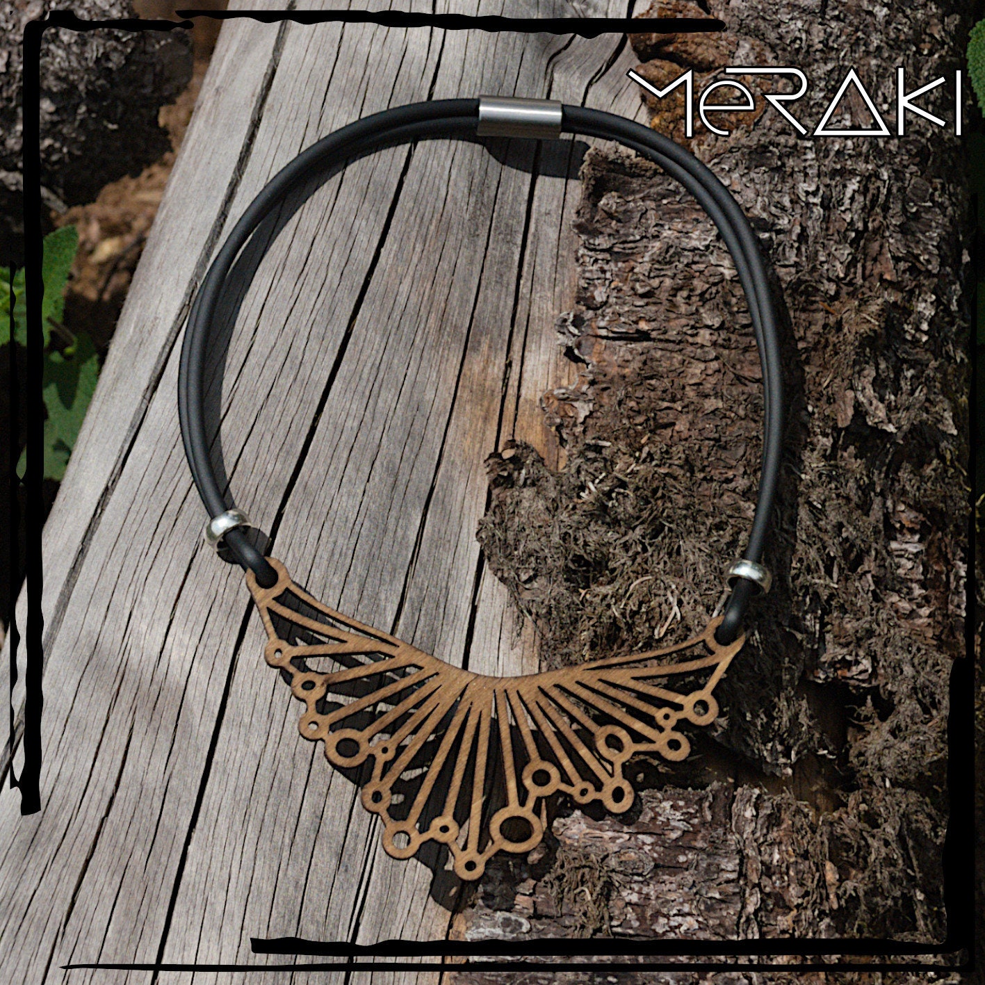 Geometric Laser Cut Necklace in Wood, Steel and Rubber - Etsy