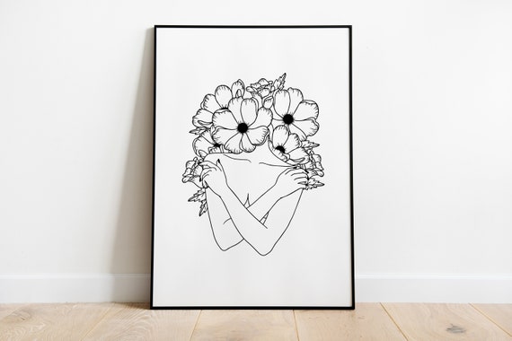 Self Love Print Woman Line Art Print Woman Line Drawing Wall | Etsy