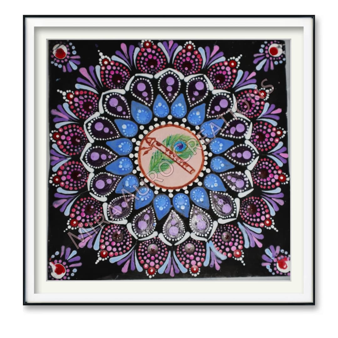 Krishna Flute Mandala Art | Peacock Feather Love Victory Symbolic Dot ...