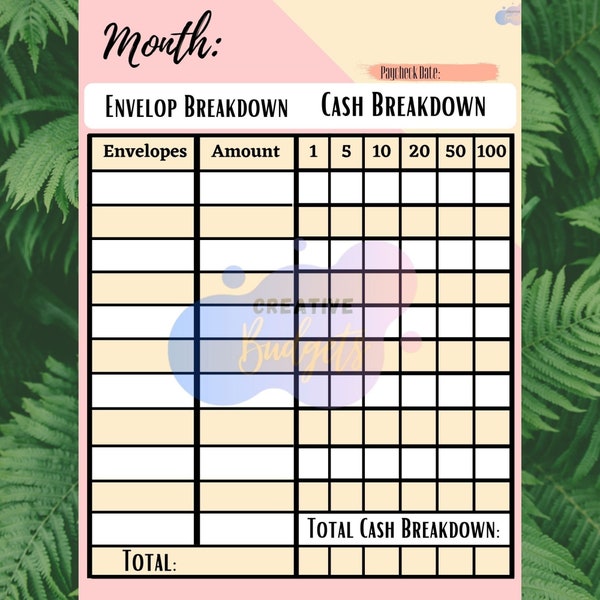 Cash Breakdown Sheet - Etsy