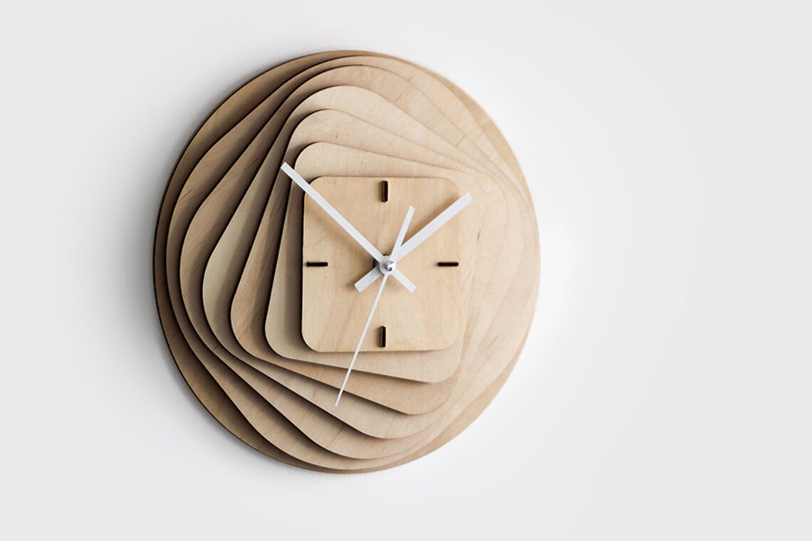 Round to Square Wooden Wall Clock | Minimalist Geometric Clock - Etsy