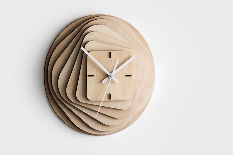 Round to Square Wooden Wall Clock | Minimalist Geometric Clock - Etsy
