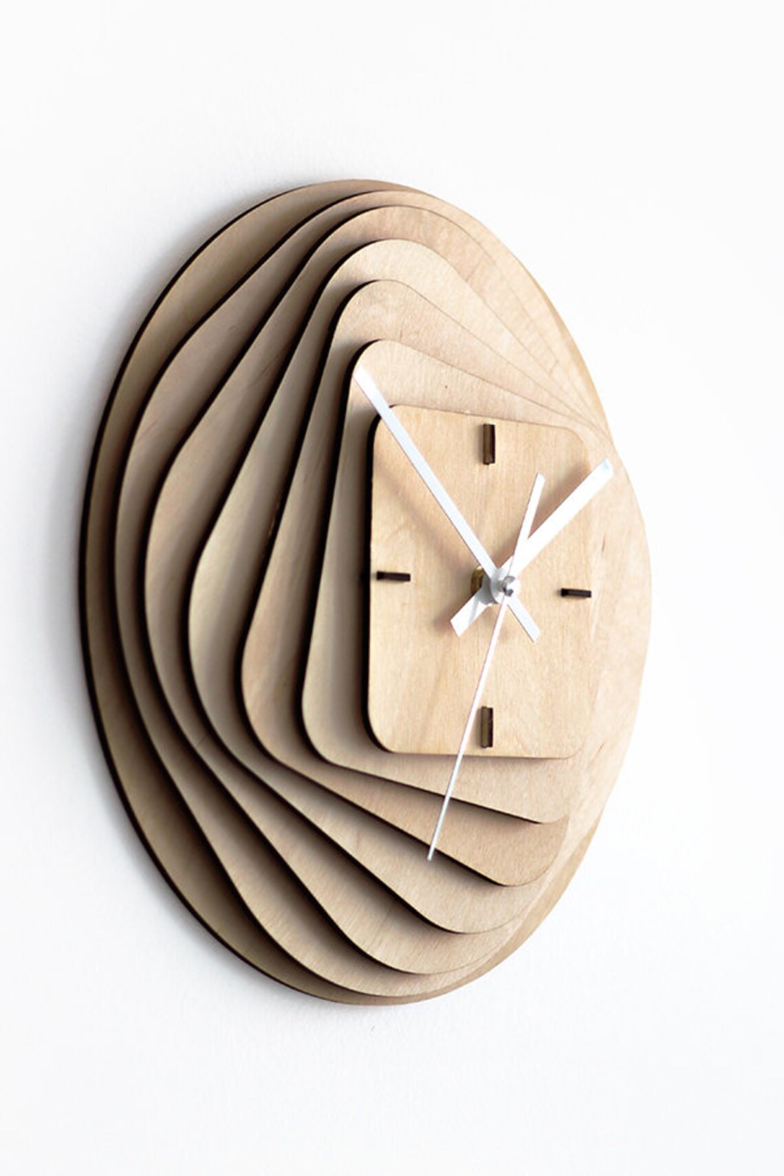 Round to Square Wooden Wall Clock | Minimalist Geometric Clock - Etsy