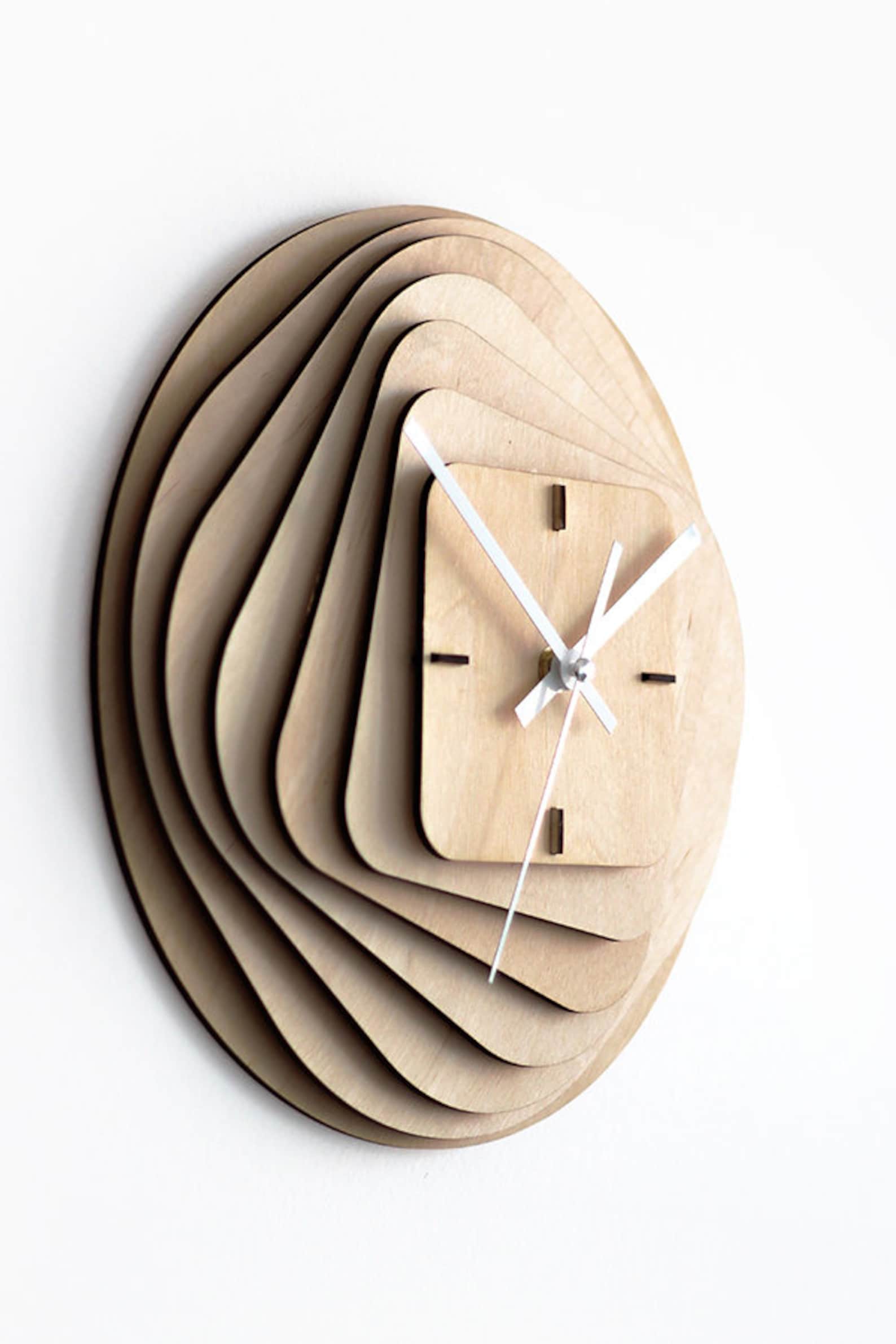 Round to Square Wooden Wall Clock | Minimalist Geometric Clock - Etsy