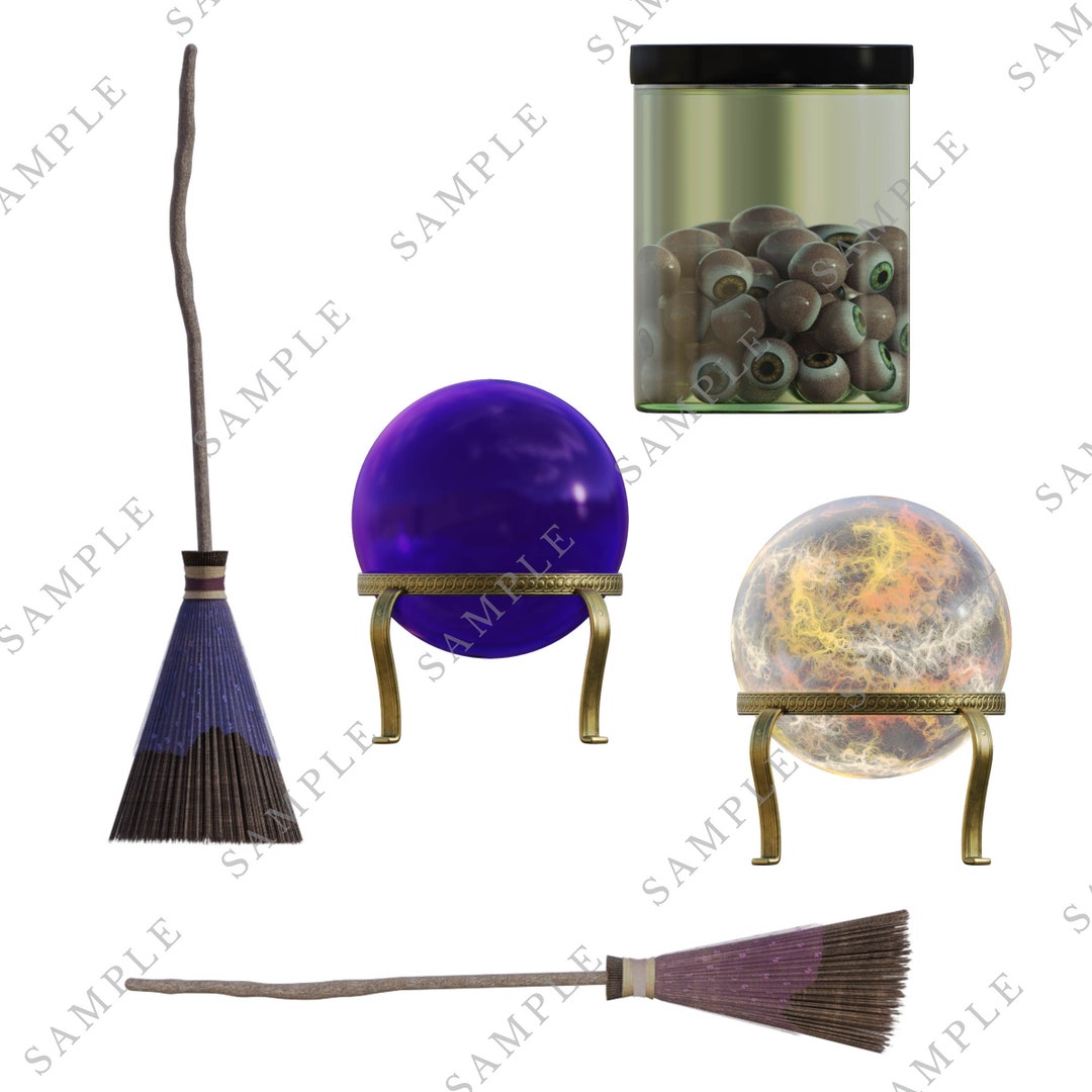 Crystal Ball, Witches Brooms, Jar of Eyeballs, Digital Overlays ...