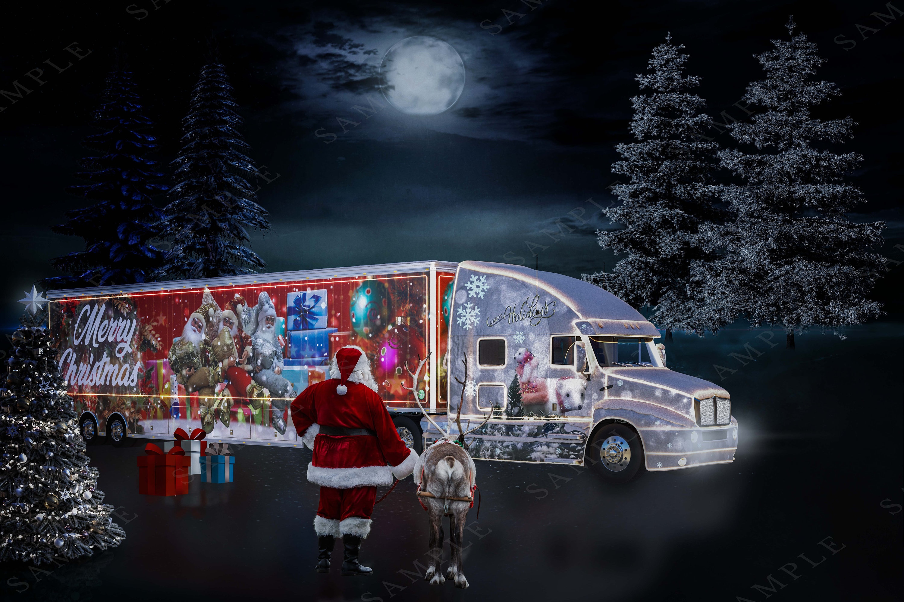 Christmas Semi, Semi Truck, Holiday Truck, Wall Art, Digital Background ...