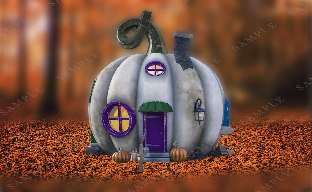 Pumpkin House, Digital Background, Halloween Backdrop, Fantasy Backdrop ...