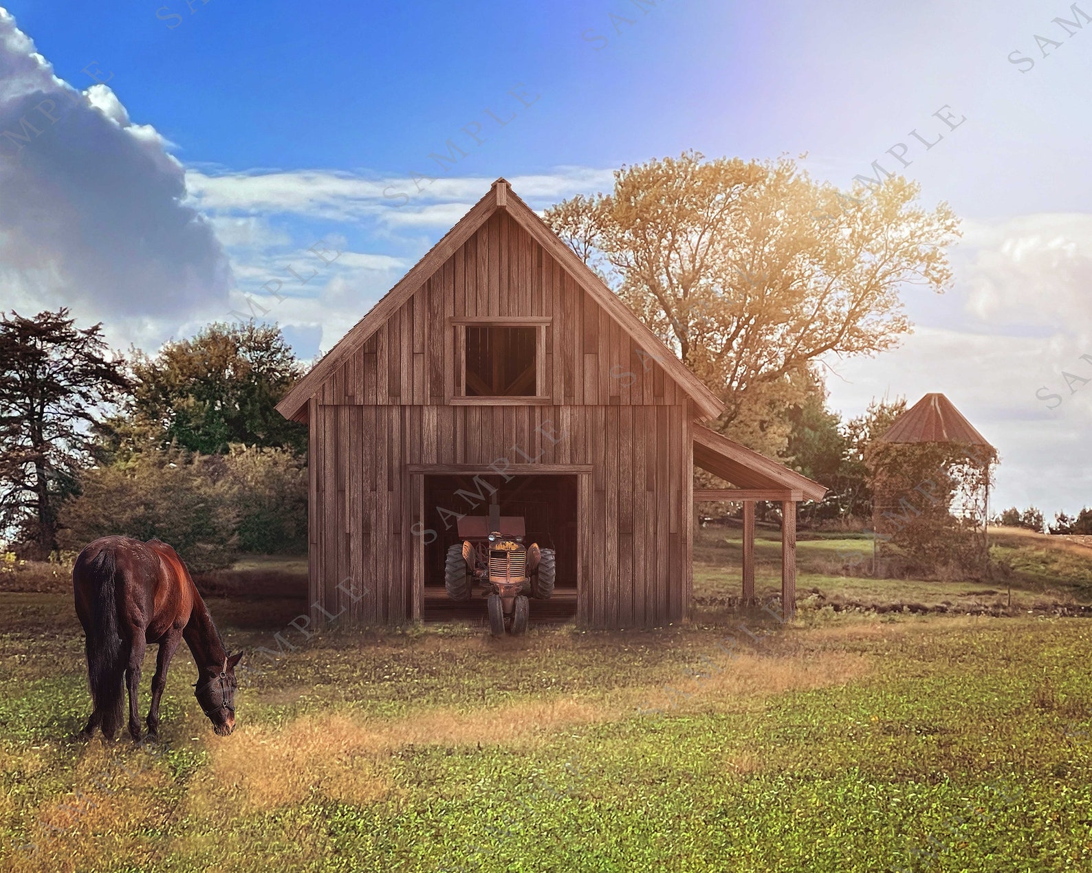 Farm Backdrop, Old Barn Background, Digital Background, Horse and ...