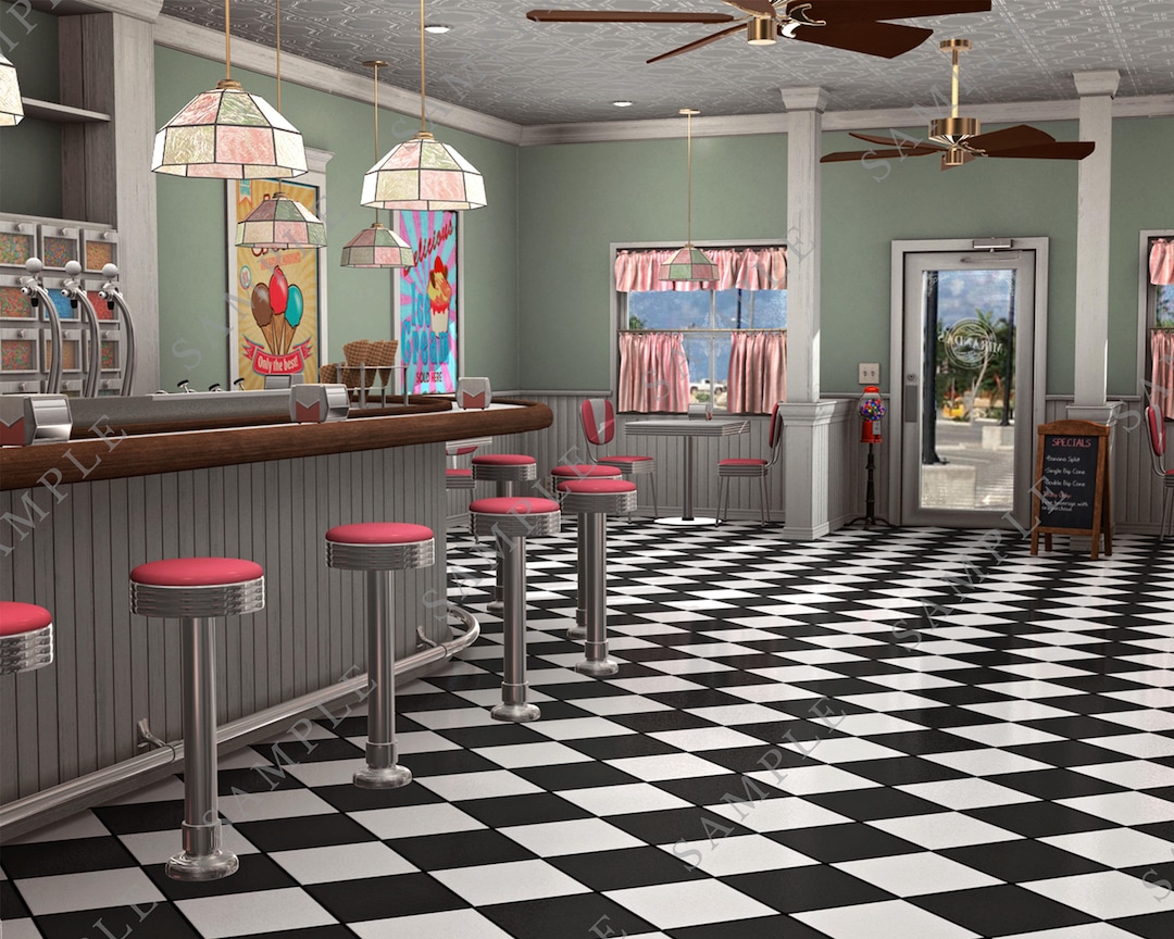 50s Diner Backdrop, Retro Ice Cream Shop, Bundle of 4, Soda Shop ...