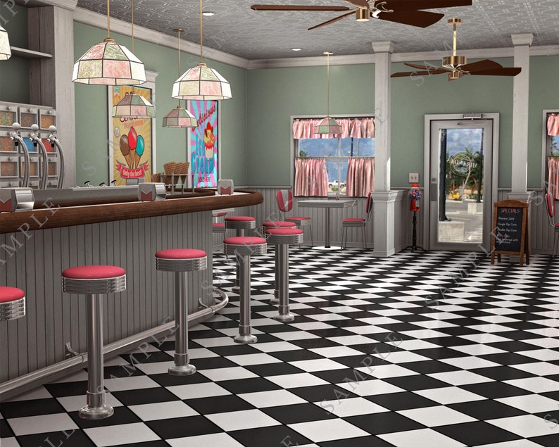 50s Diner Backdrop, Retro Ice Cream Shop, Bundle of 4, Soda Shop ...