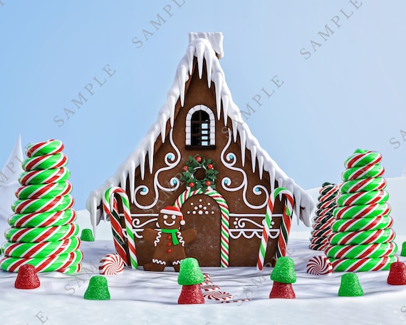 Gingerbread House Digital Background Gingerbread Backdrop | Etsy