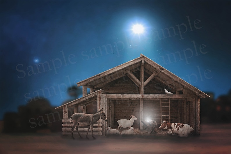 Christmas Backdrop, Digital Background, Nativity Backdrop, Stable ...