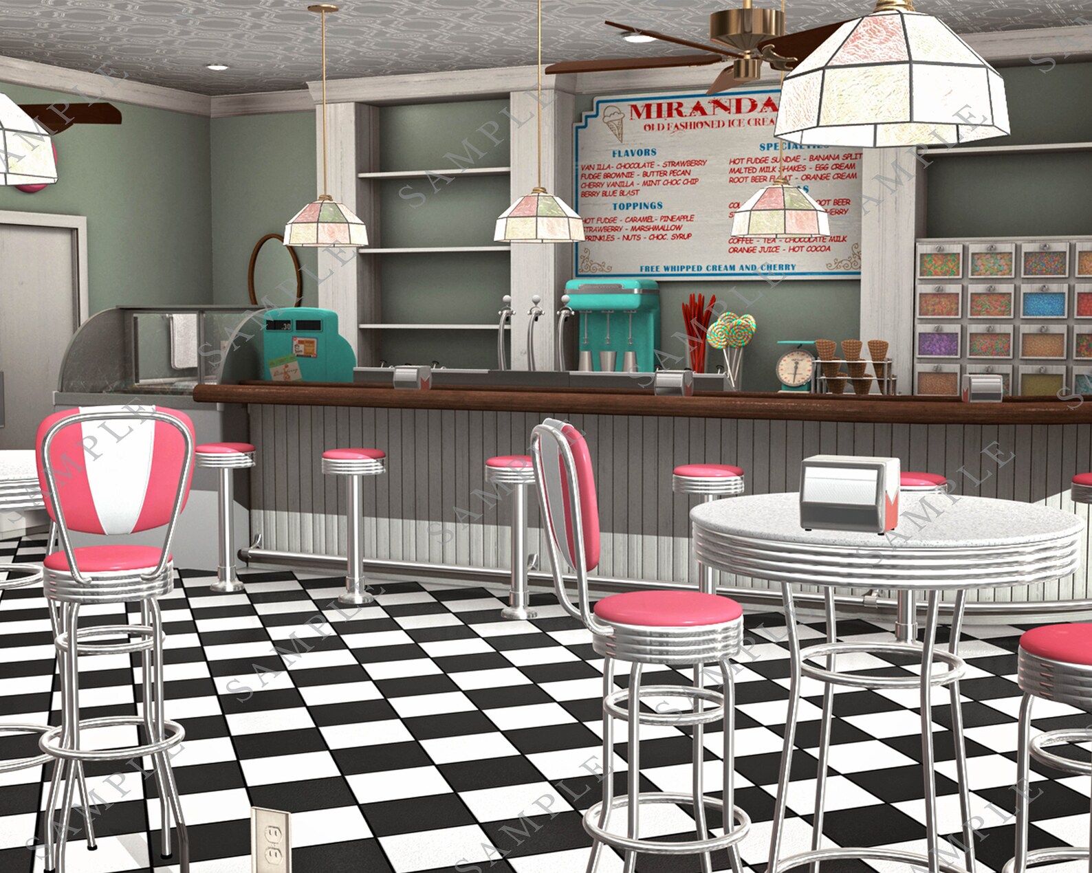50s Diner Backdrop, Retro Ice Cream Shop, Bundle of 4, Soda Shop ...