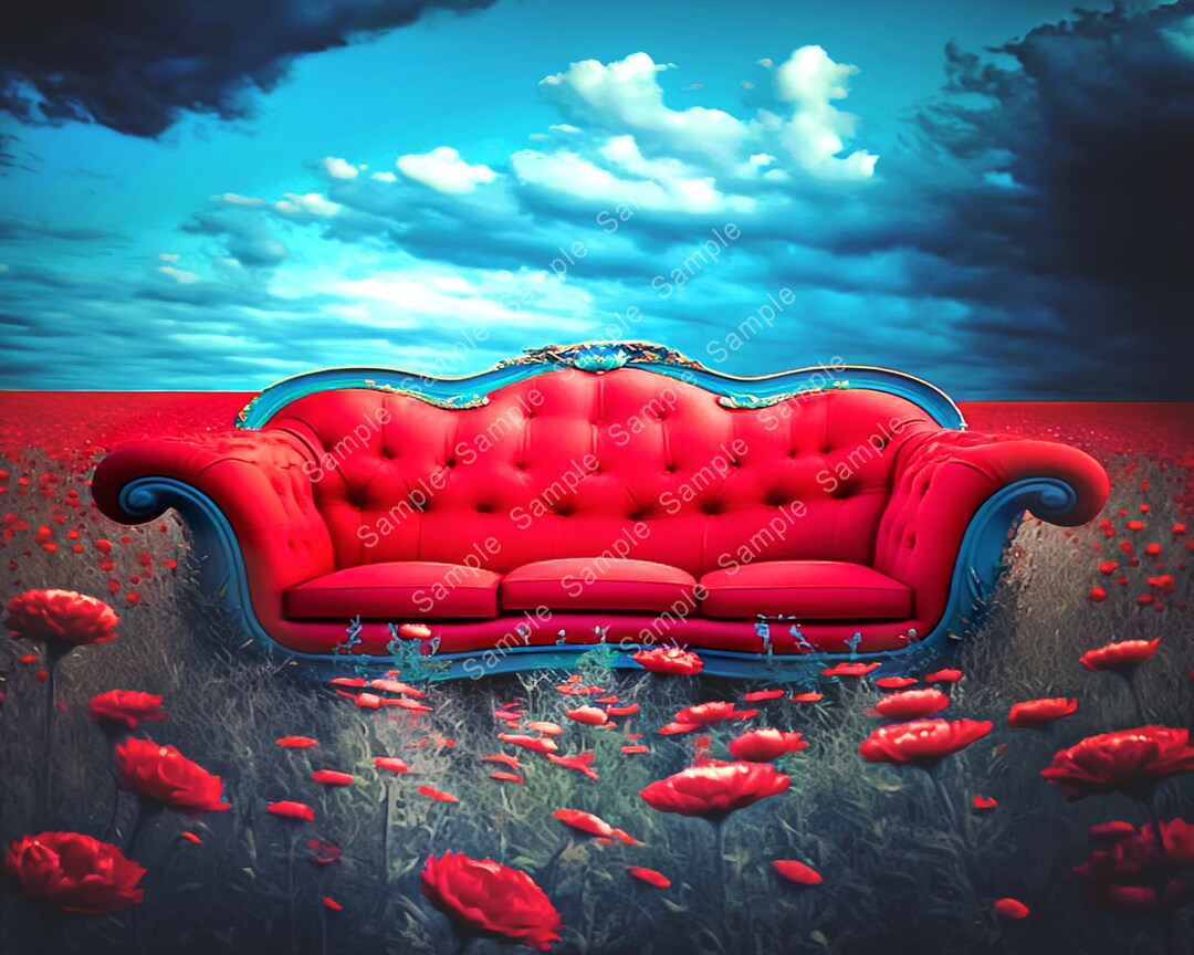 Red Couch in a Field Photo Backdrop. Photoshop Backdrop, Digital ...