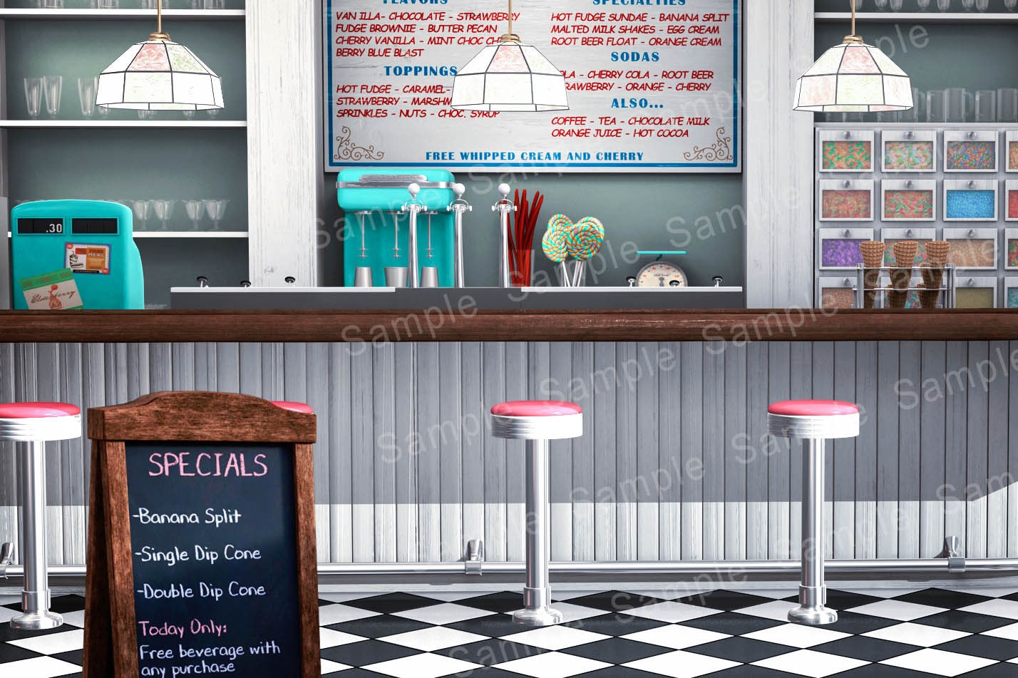 Ice Cream Shop, Photo Backdrop, Digital Backdrop, Vintage Backdrop ...