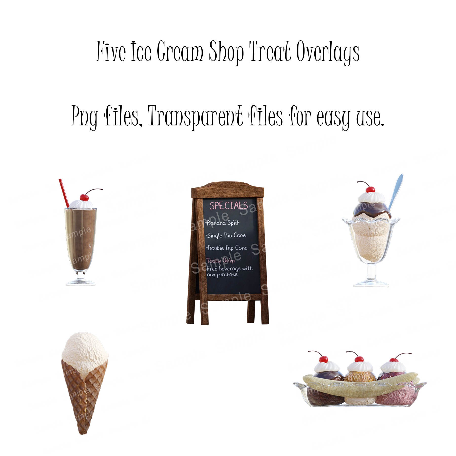 Ice Cream Treats, Ice Cream Overlays, Digital Downloads, Ice Cream Shop ...