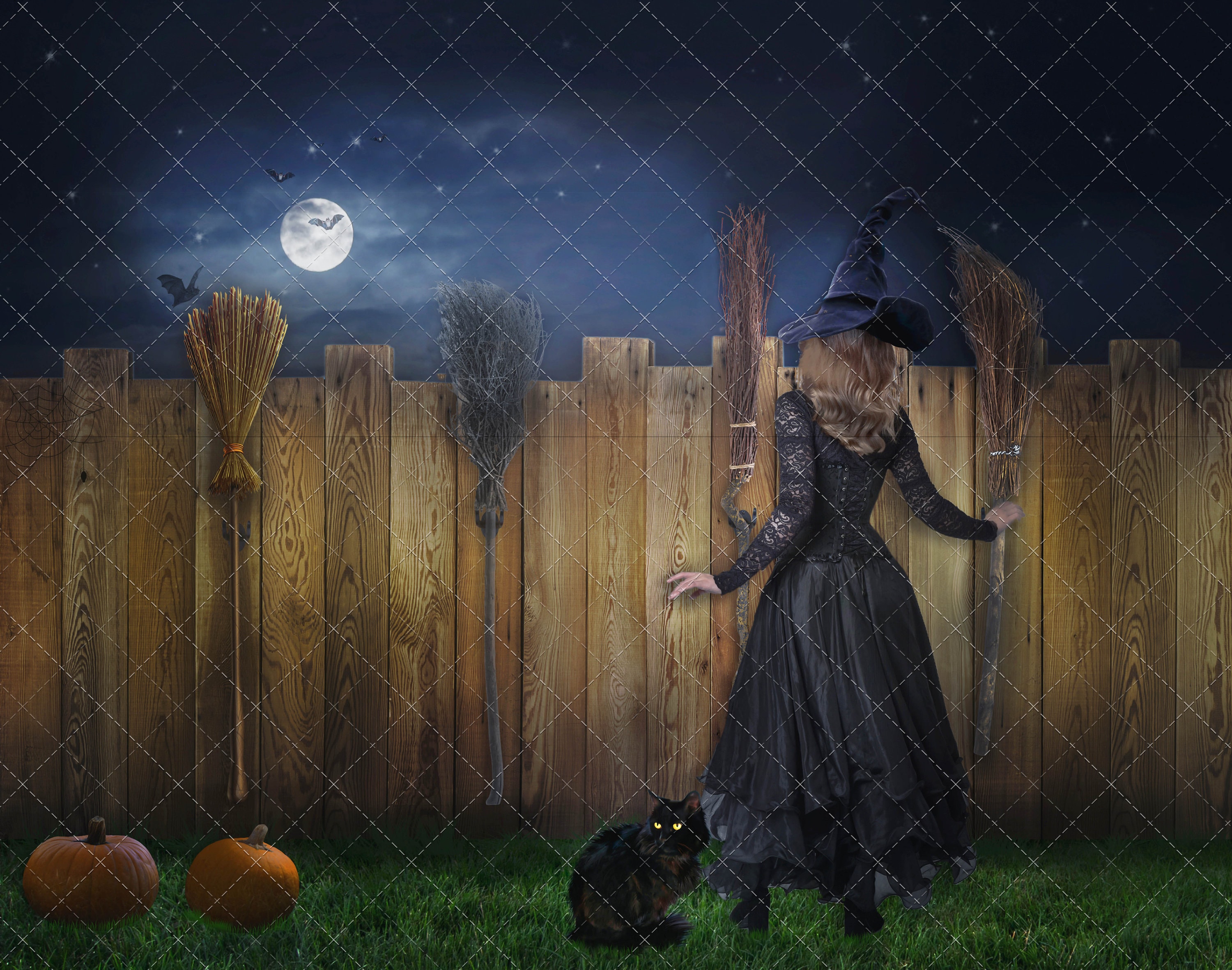 Witch Backdrop, Halloween Background, Black Cat, Witch Backdrop ...