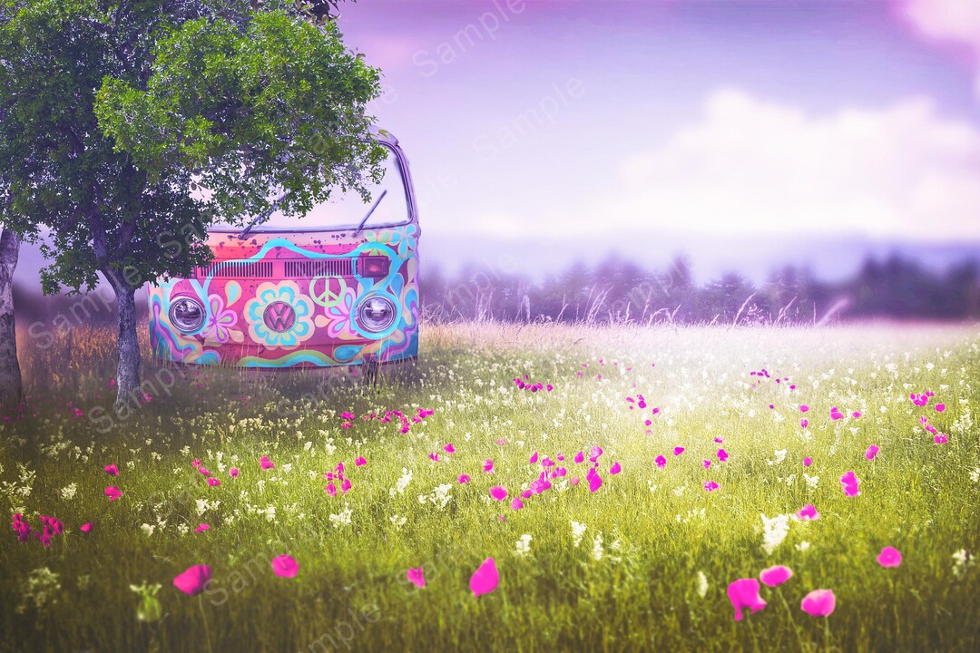 VW Van Digital Backdrop: Boho Wildflower Field (16x24 Inch JPEG) - Etsy