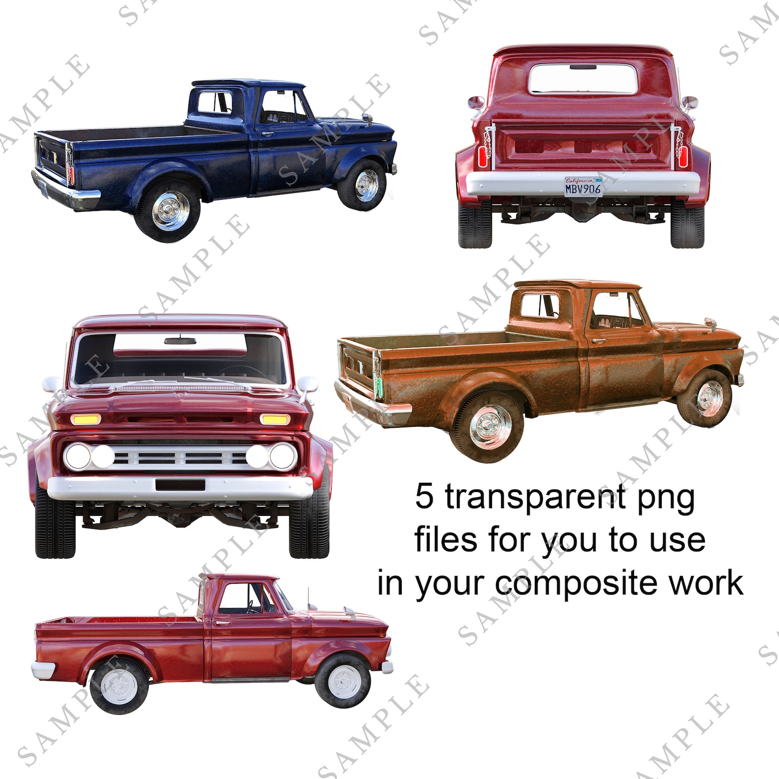 Old Truck Pngs, Truck Overlays, Digital Overlays, Five Trucks ...