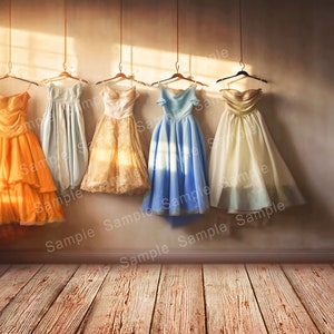 Princess Backdrop of Princess Dresses on a Wall. Pretty Digital ...