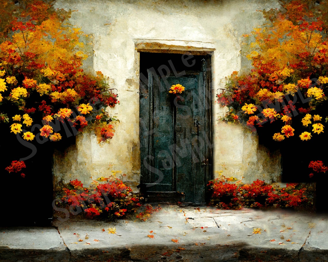 Autumn Backdrop, Fall Background, Old Door Backdrop, Autumn Flowers ...
