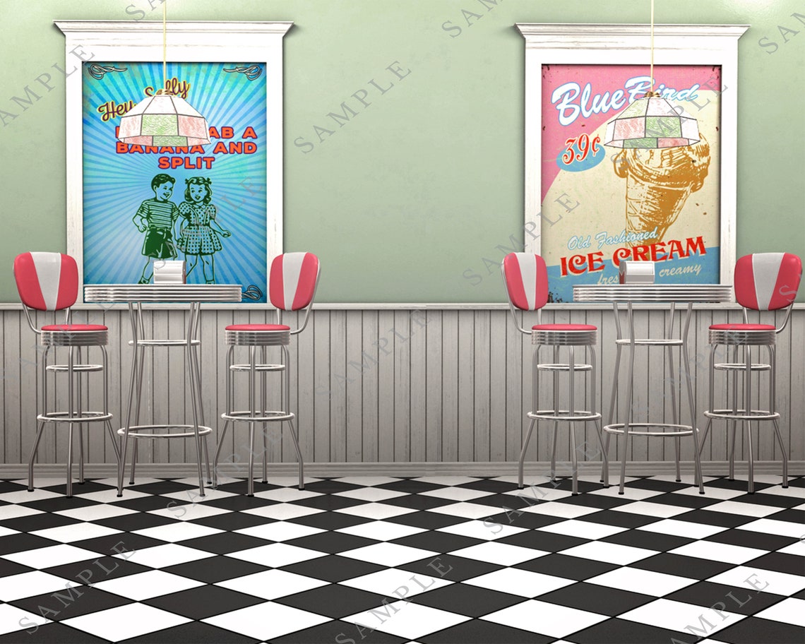 50s Diner Backdrop, Retro Ice Cream Shop, Bundle of 4, Soda Shop ...