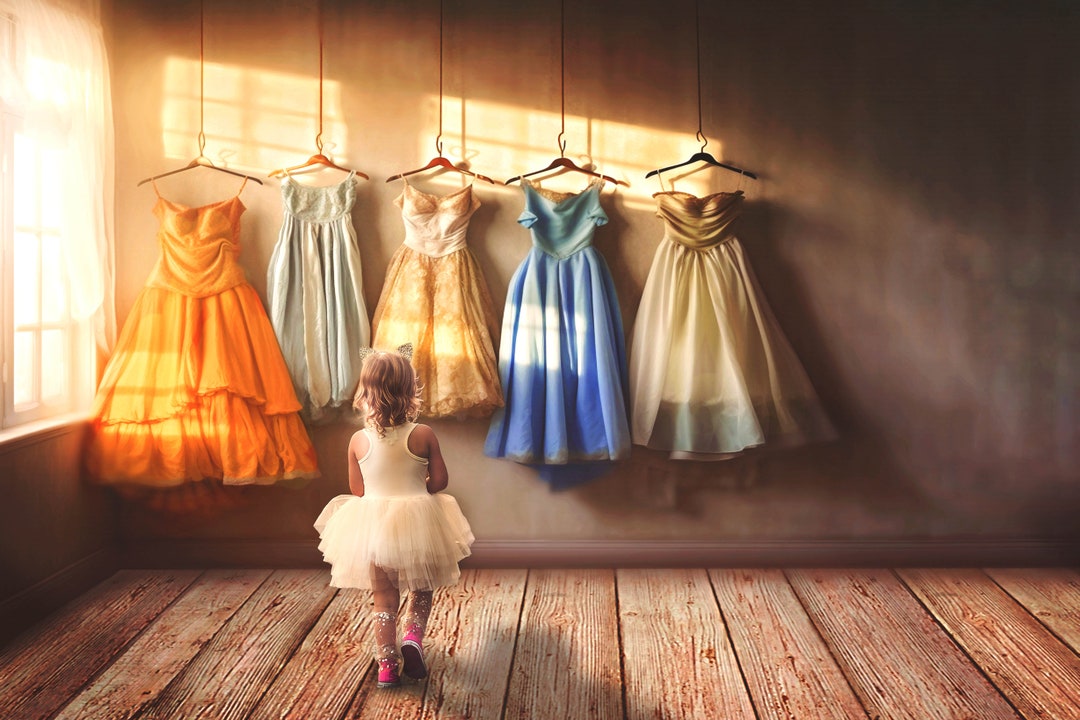 Princess Backdrop of Princess Dresses on a Wall. Pretty Digital ...